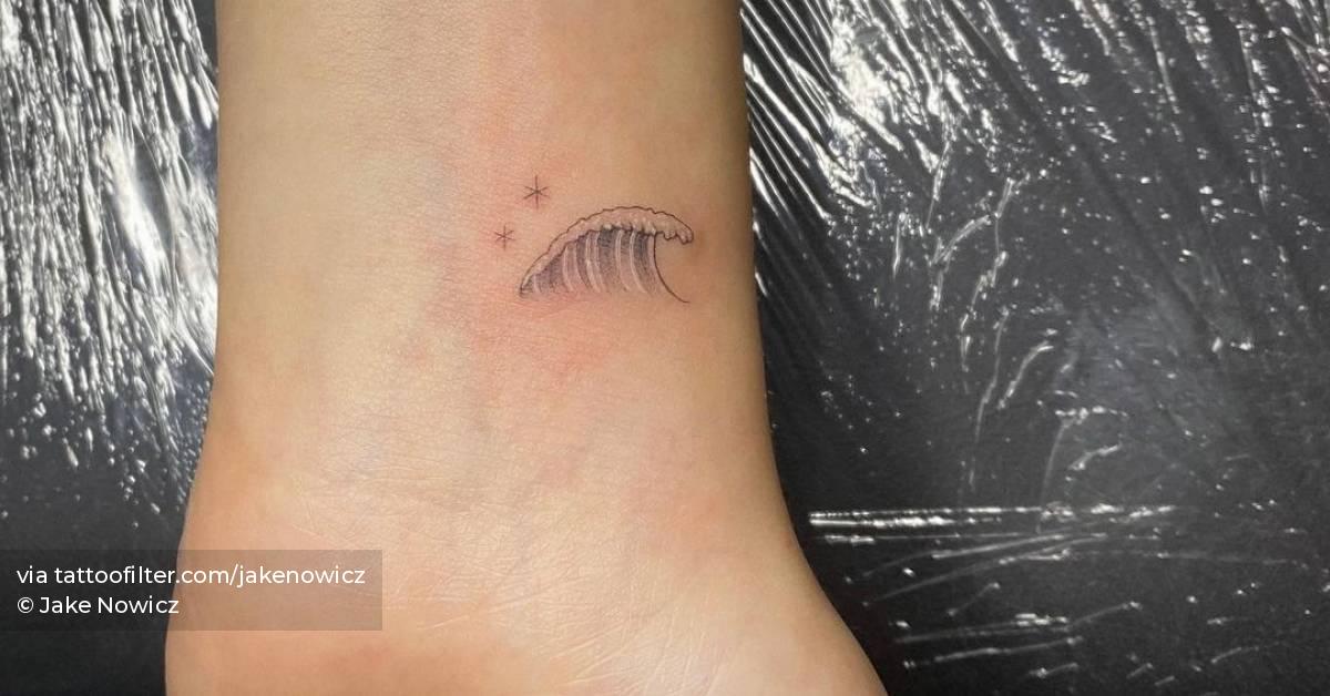 Single needle wave + stars tattoo