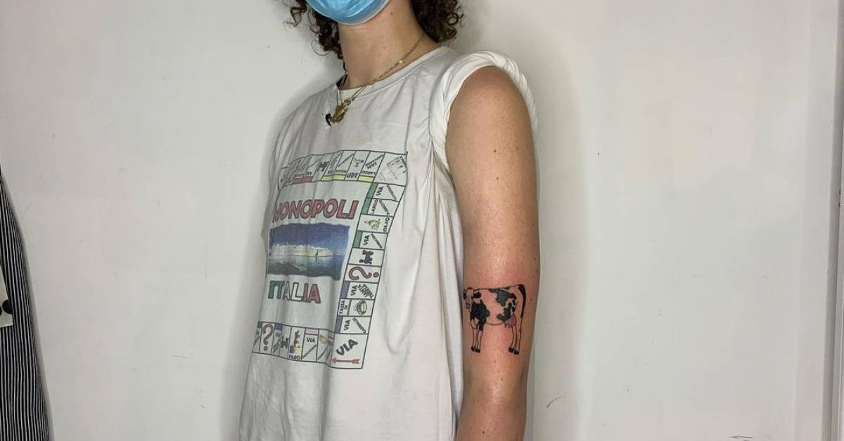 Cow tattoo on Ella Emhoff's upper arm