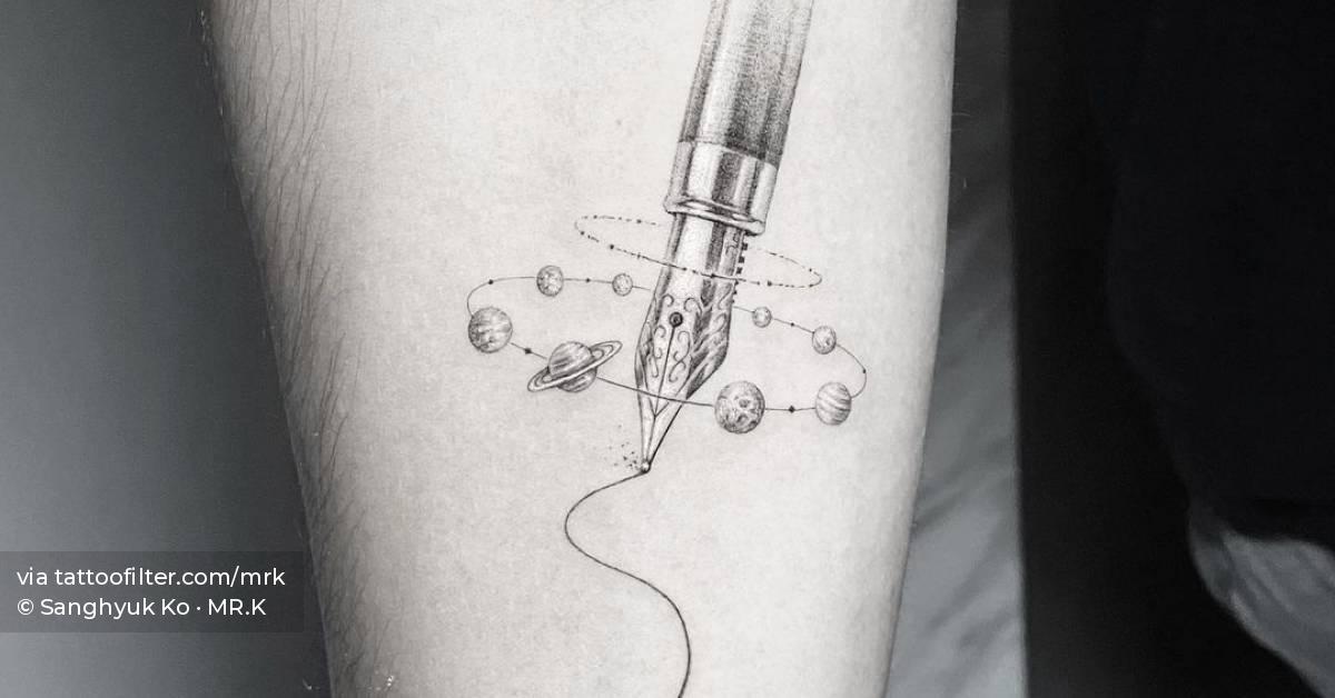 Single needle pen tattoo on the inner forearm