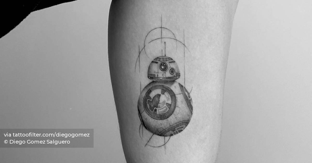 Micro-realistic BB8 tattoo on the inner arm