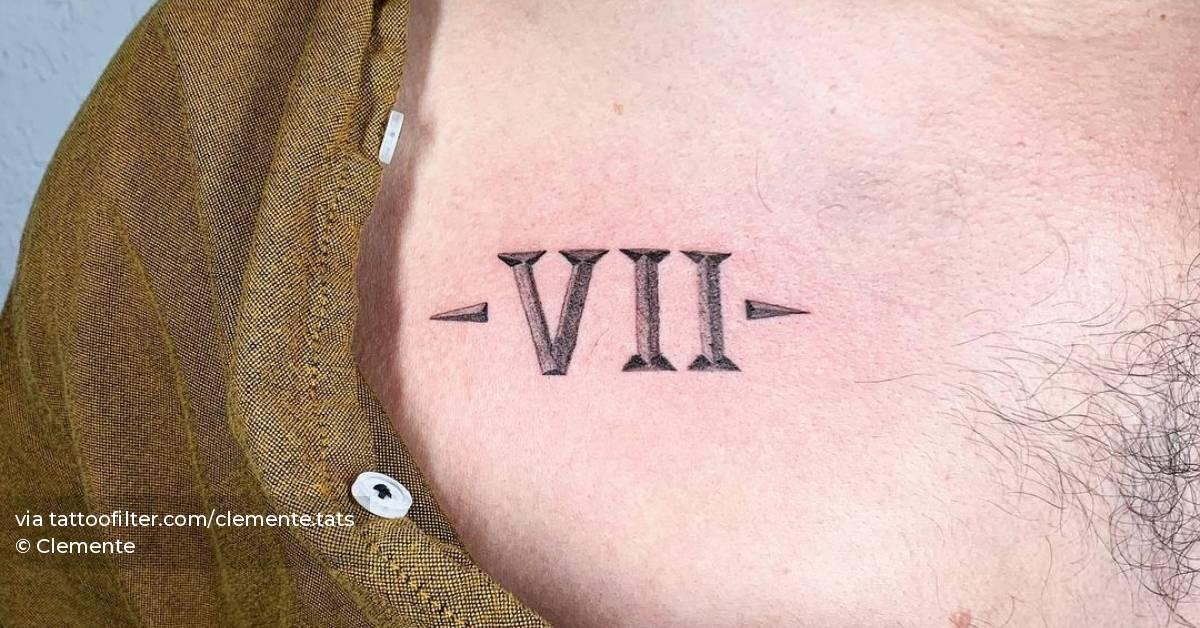 "VII" Roman Numerals Tattoo on the Chest