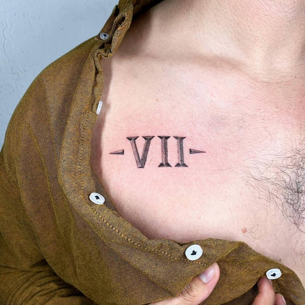 VII Roman Numerals Tattoo On The Chest VII Roman Numerals Tattoo On The Chest