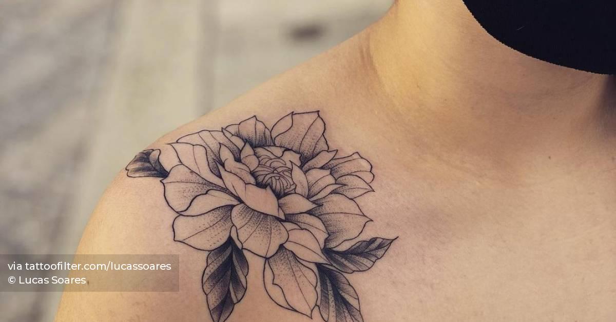 Peony tattoo on the shoulder