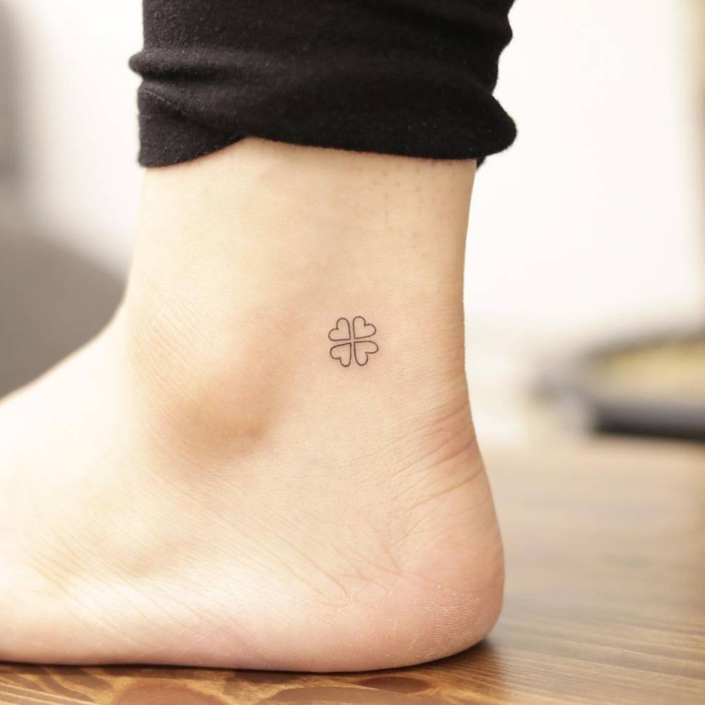 Minimalist Four Leaf Clover Tattoo On The Ankle