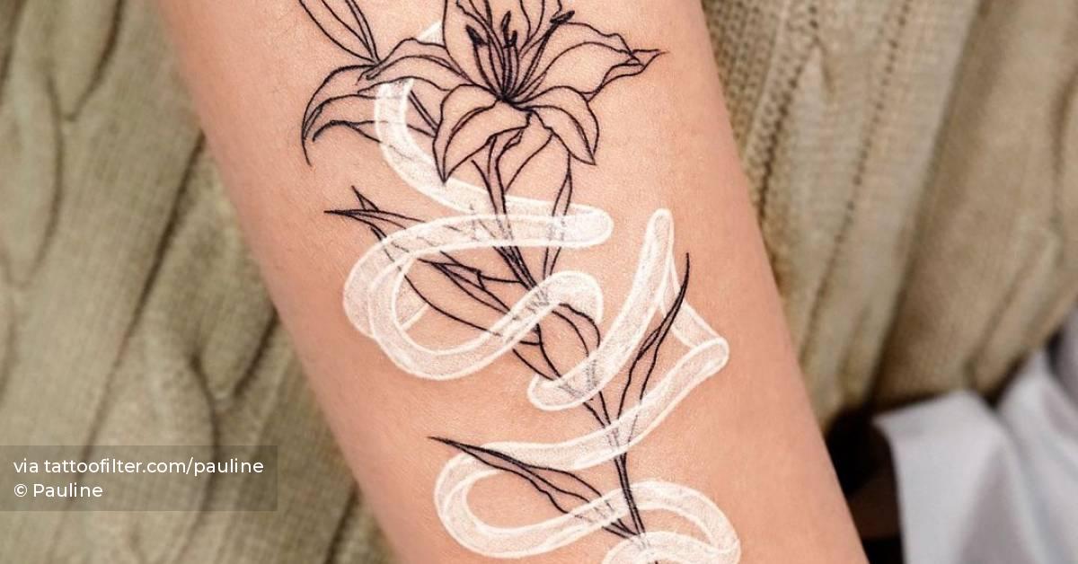 Fine line Lily and Snake Tattoo on the Inner Forearm