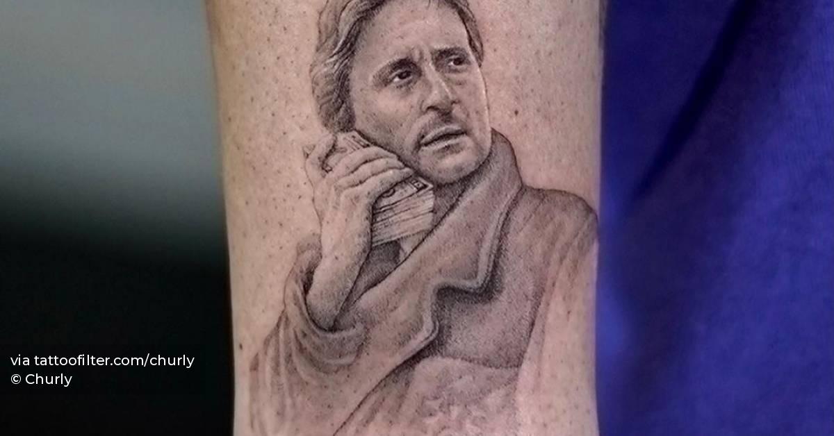 Micro-realistic Gordon Gekko from Wall Street tattooe