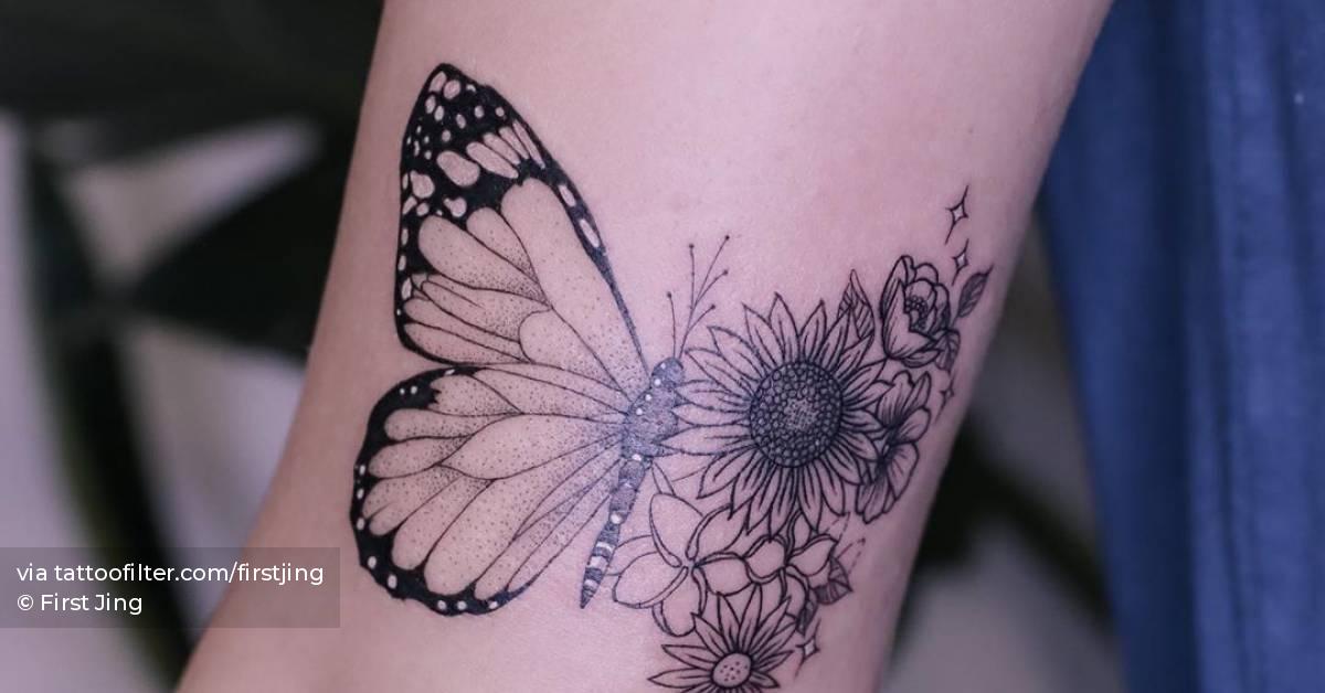 Half butterfly half flowers