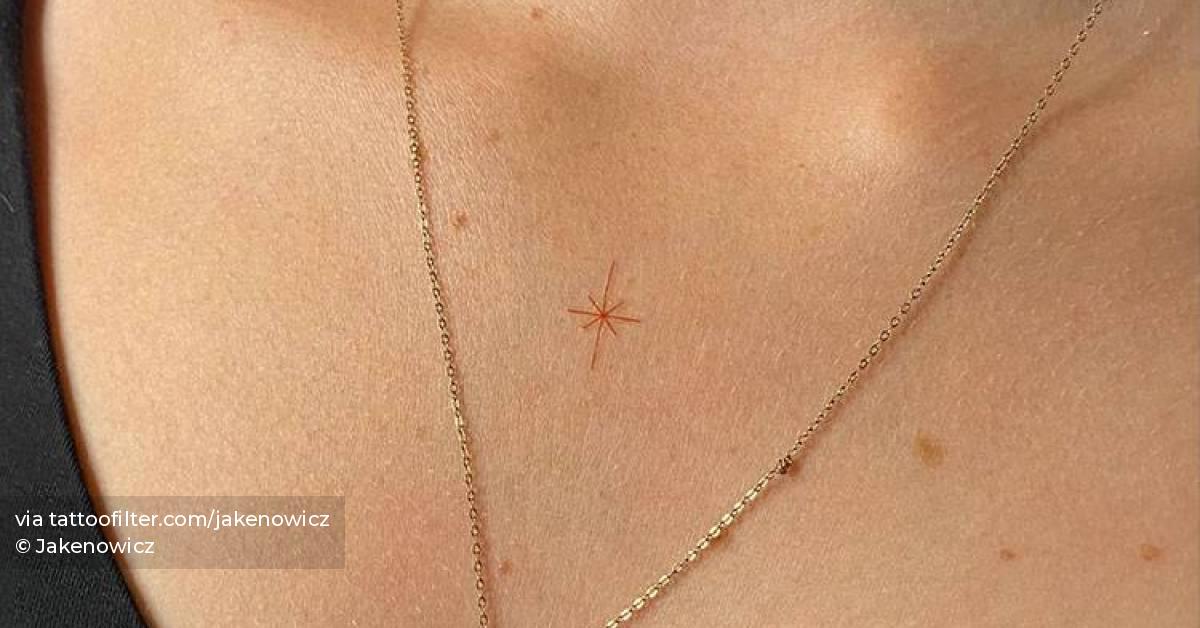 Small red morning star temporary tattoo designed by