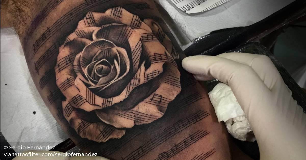 Black and grey style music staff rose.