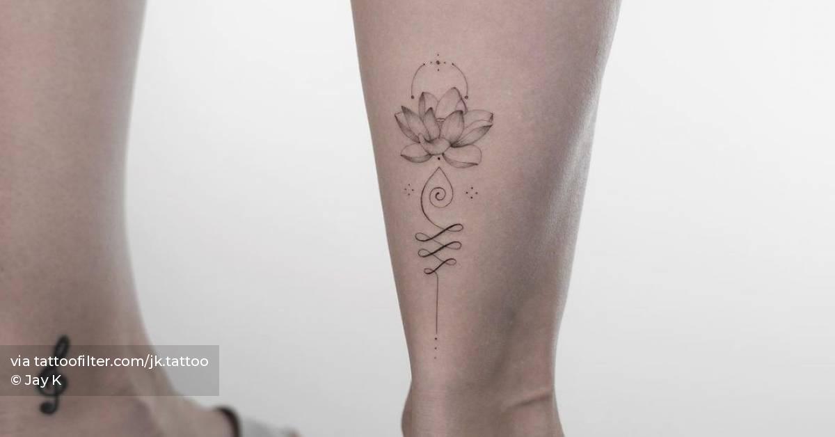Fine line lotus unalome tattoo