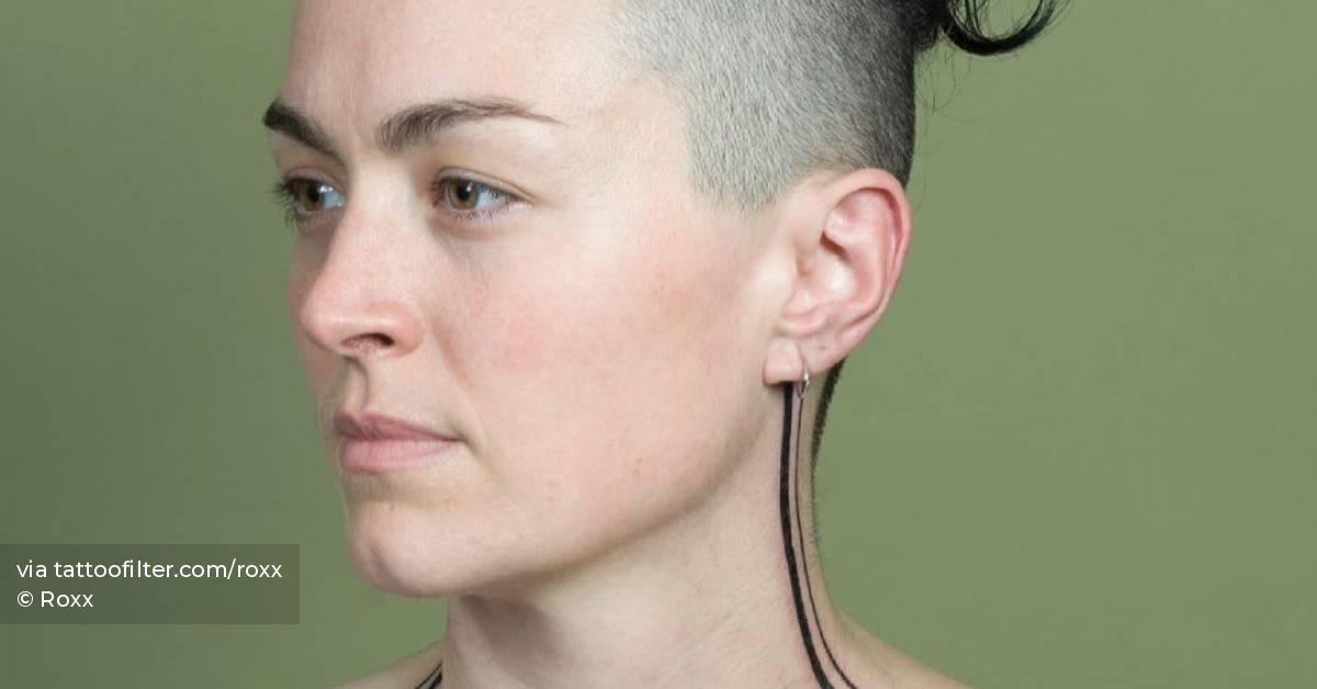Minimalist lines tattoo on the shoulder and neck