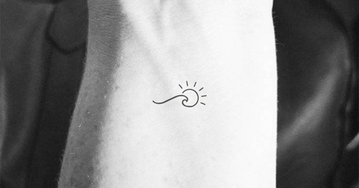 Minimalist wave and sun tattoo, get it here