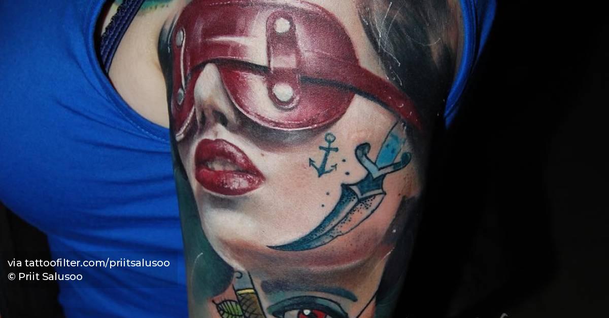 Realistic Bdsm Woman Portrait Tattoo On The Upper Arm 6751