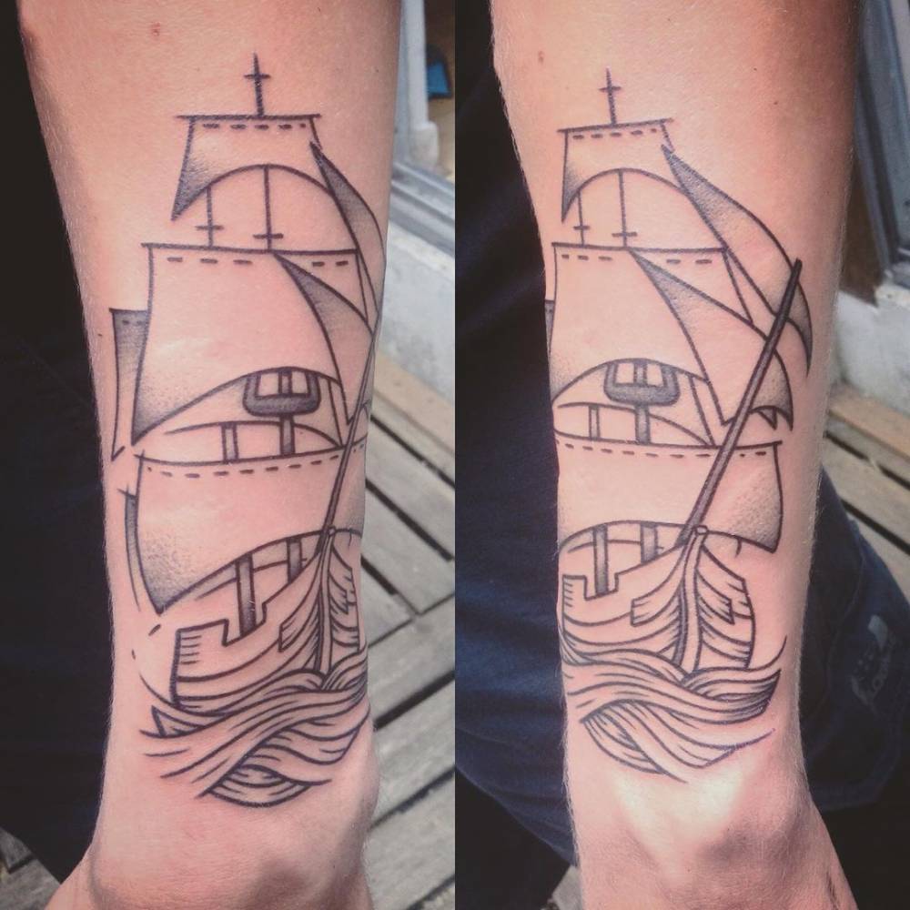 Sailing Ship Tattoo On The Forearm Sailing Ship Tattoo On The Forearm