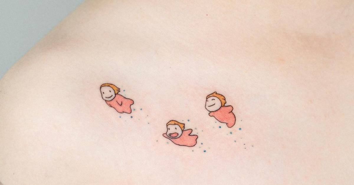 Ponyo tattoo on the collarbone.