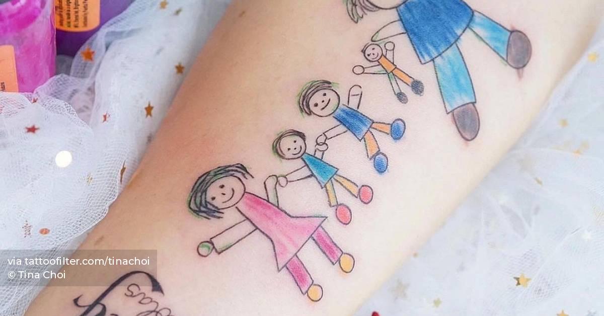 Child's drawing tattoo on the inner forearm.