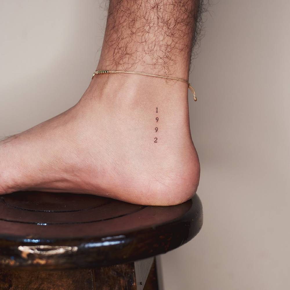 1992 Lettering Tattoo On The Ankle 1992 Lettering Tattoo On The Ankle