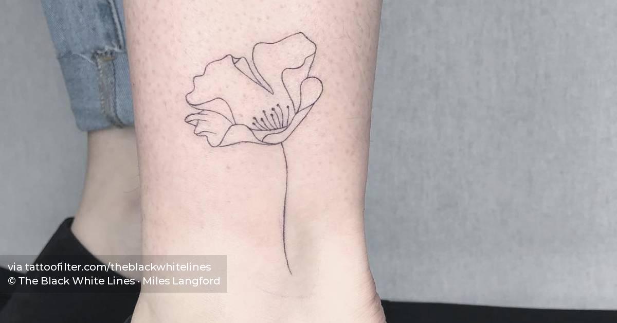 FIne line poppy tattoo on the ankle.