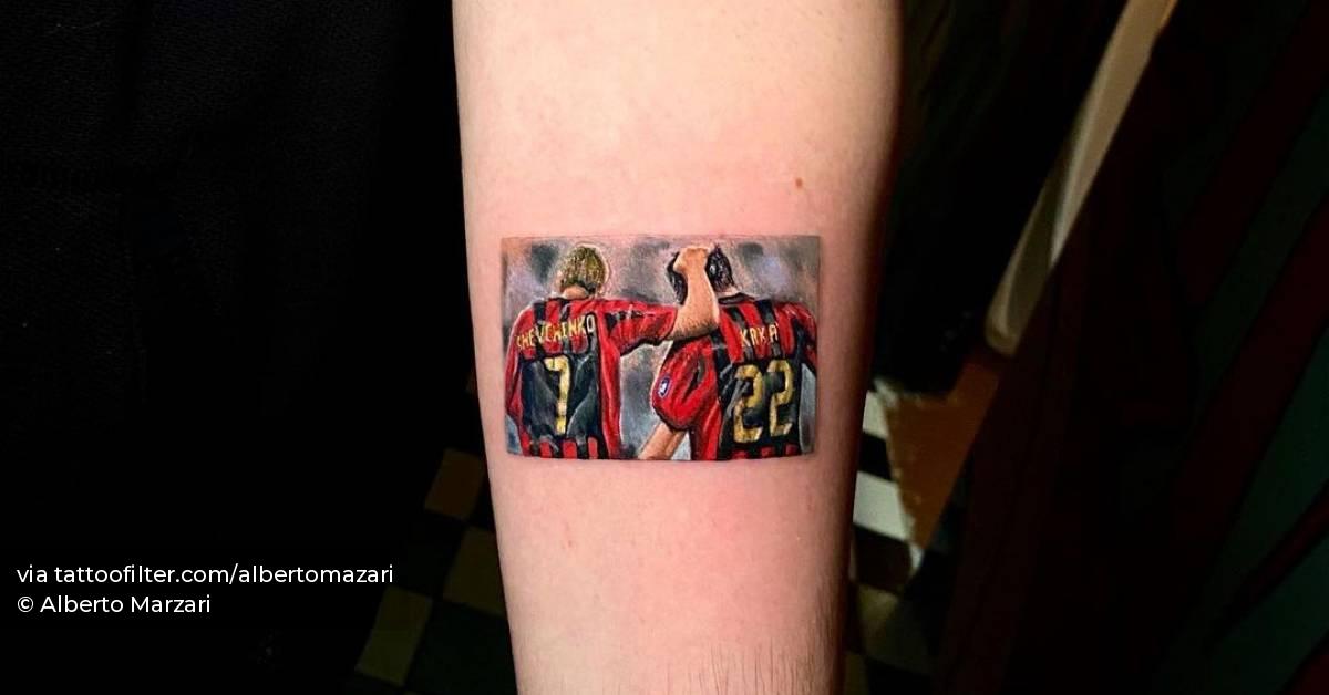 Micro-realistic Shevchenko and Kaká tattoo on the