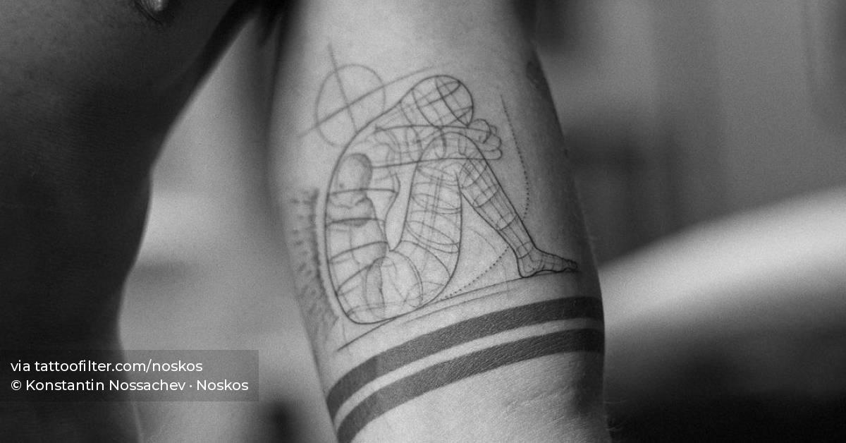 Line art tattoo on Jay Alvarrez's inner arm.