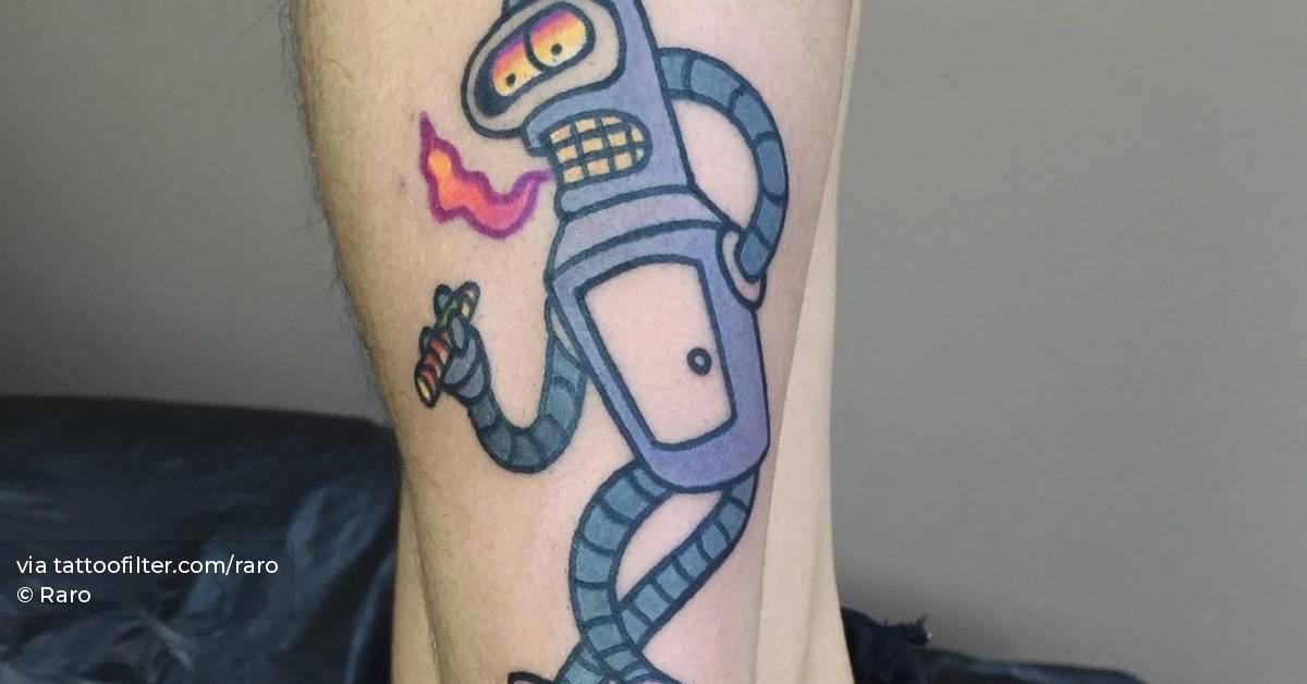 Carton style Bender tattoo on the shin.