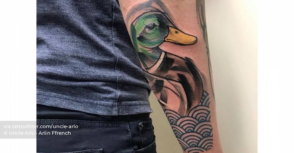 Sketch work duck tattoo on the forearm.