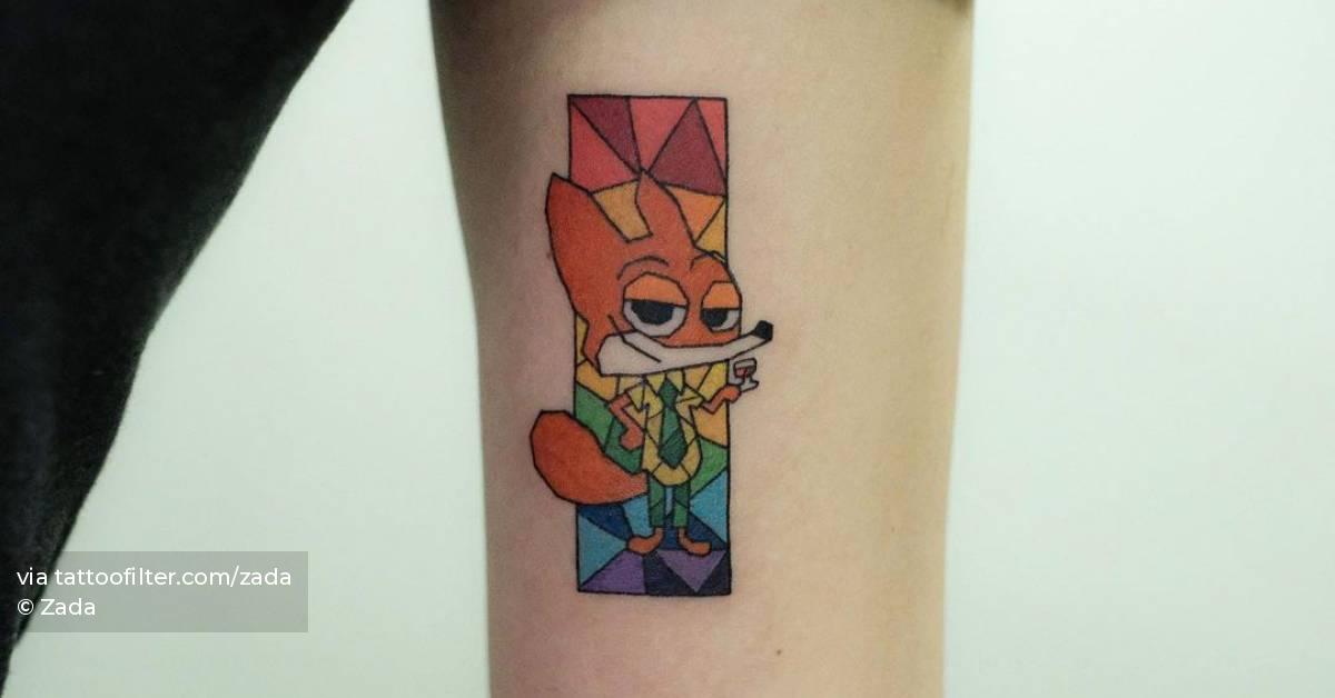Zootopia tattoo on the inner arm.