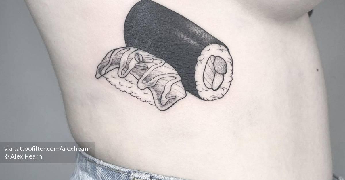 Sushi tattoo on the rib.