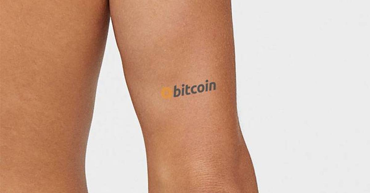 Bitcoin wordmark temporary tattoo, get it here