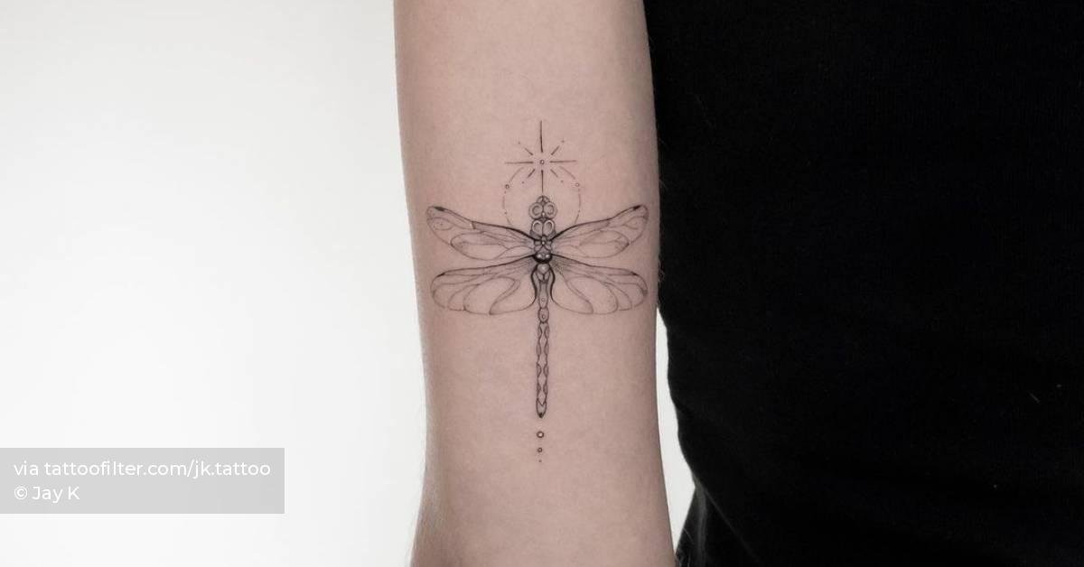 Fine line dragonfly tattoo