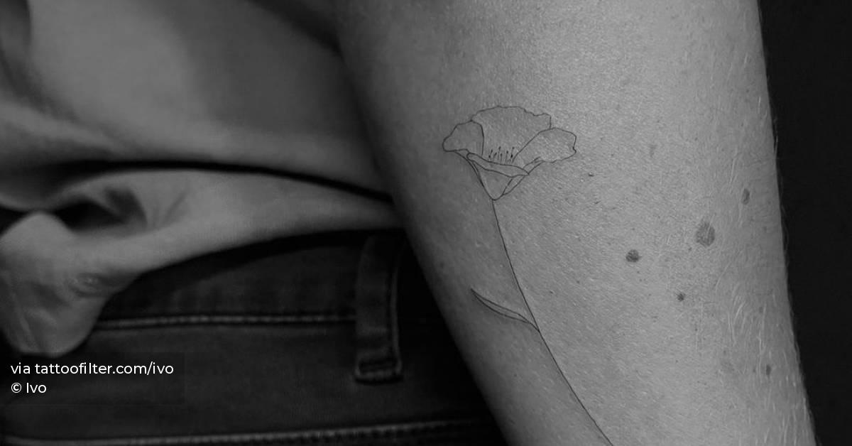 Fine line poppy tattoo on the forearm.