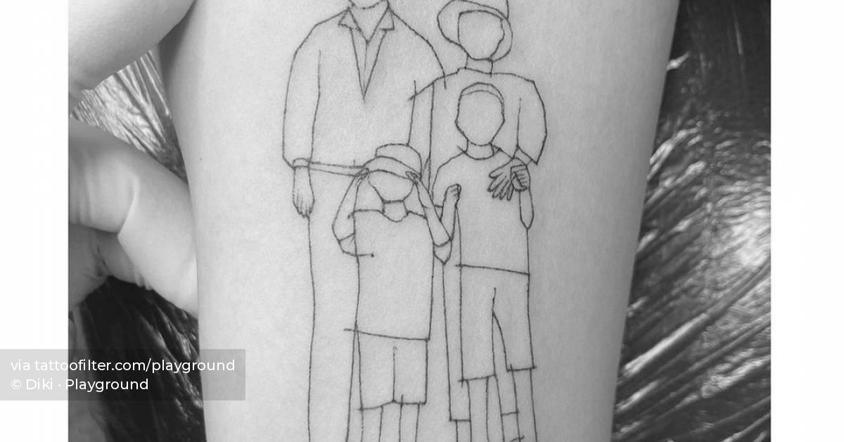 Minimalist family photograph tattoo on the inner arm.