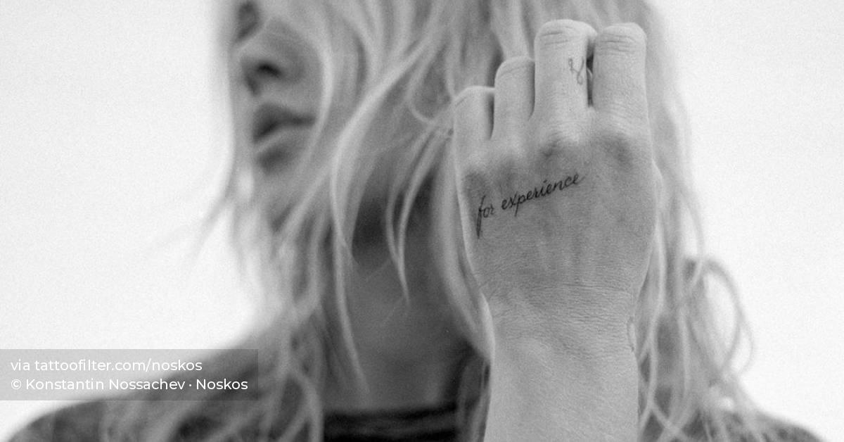 "For experience" - Rachel Harris' lettering tattoo