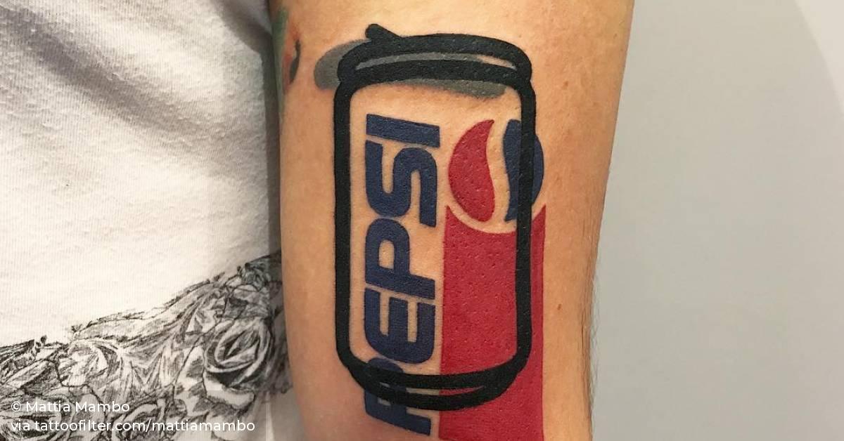 Pepsi tattoo on the left bicep.