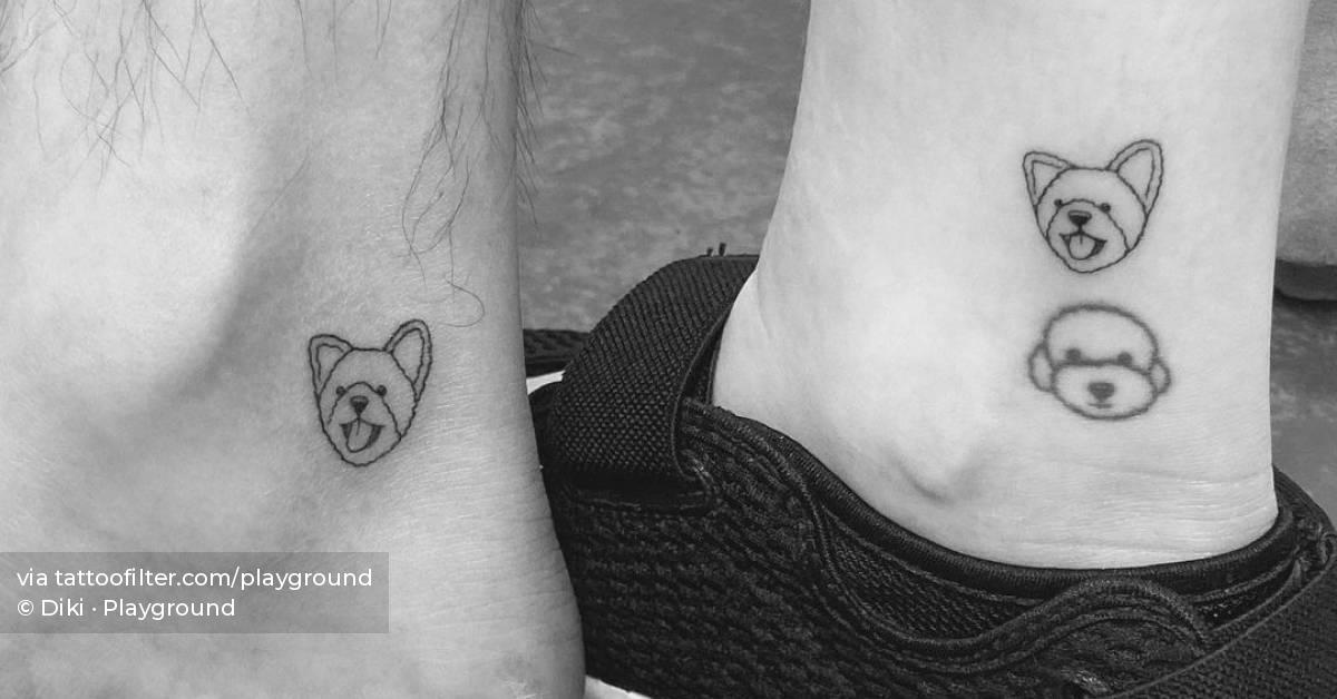 Minimalist matching dog portrait tattoo for couple.