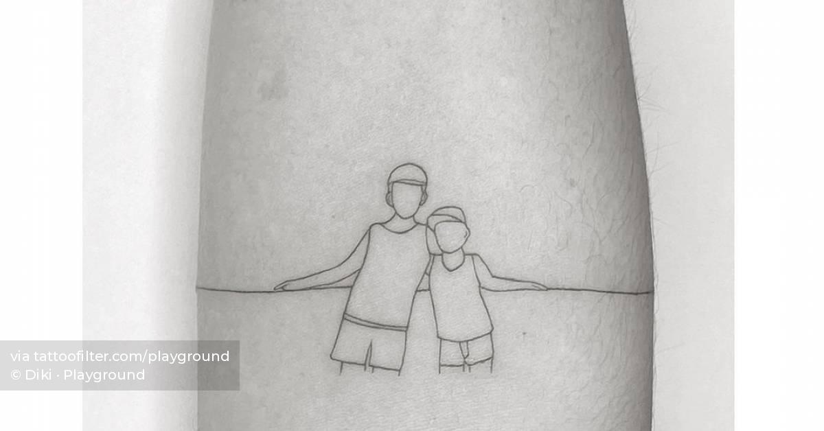 Line art children tattoo on the inner forearm.