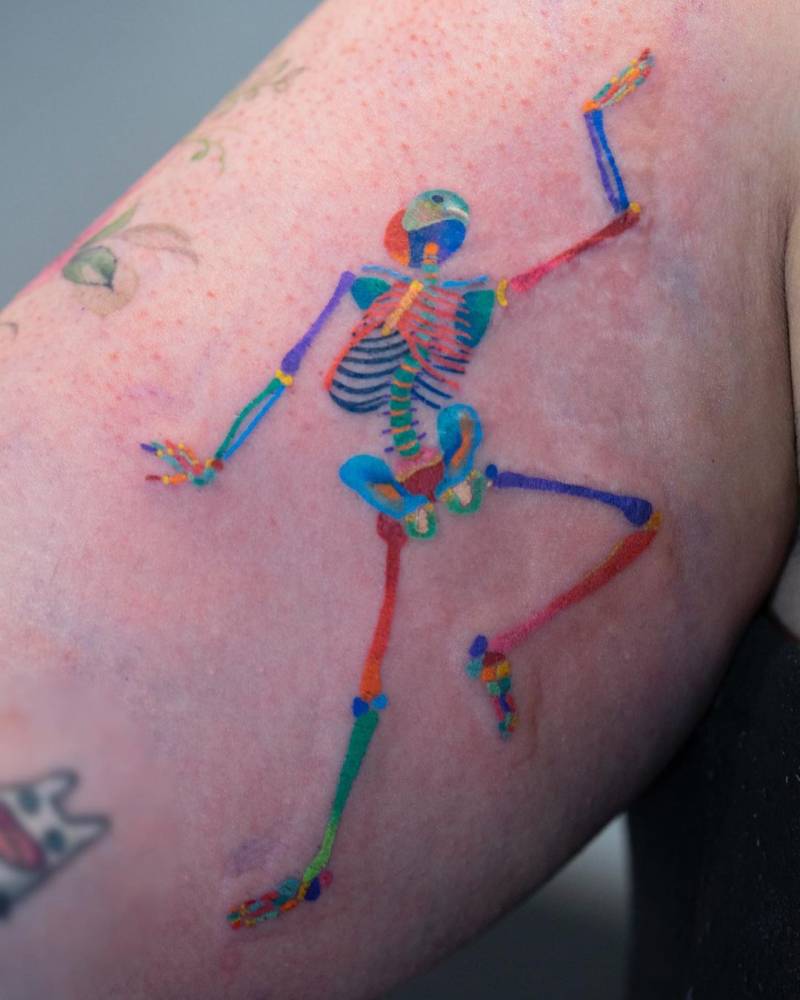Colorful Skeleton Tattoo Done On The Inner Forearm Colorful Skeleton Tattoo Done On The Inner Forearm