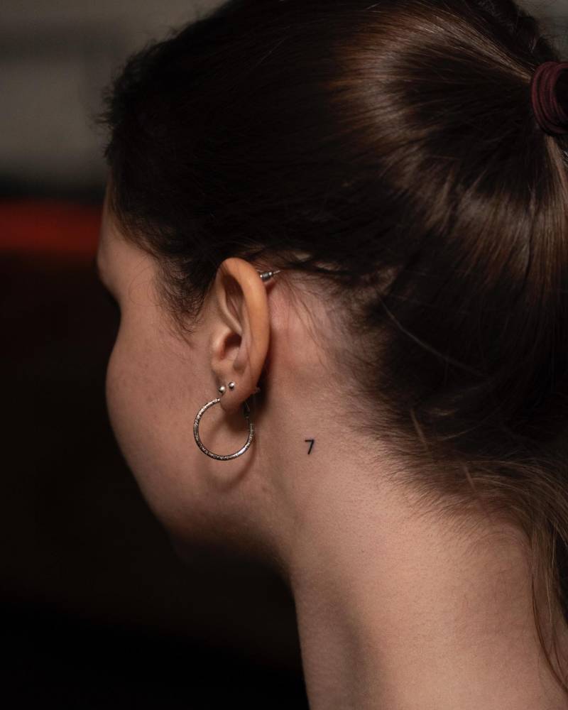 Tiny Number 7 Tattoo Hand Poked Behind The Ear 