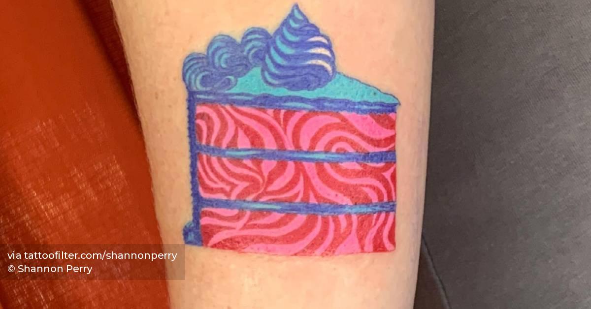 Cake tattoo done on the forearm.