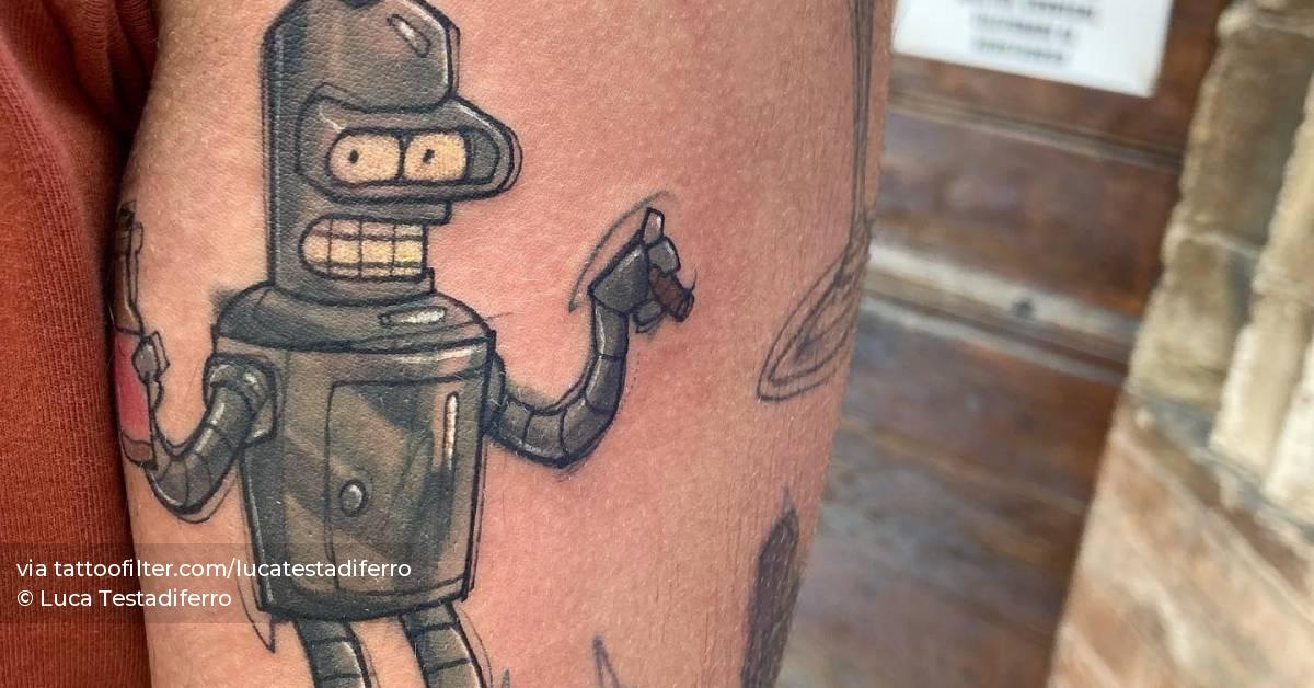 Bender tattoo located on the upper arm.
