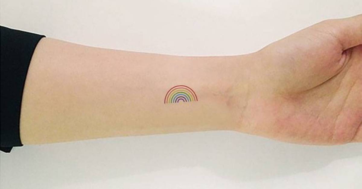Minimalist color rainbow temporary tattoo, get it here