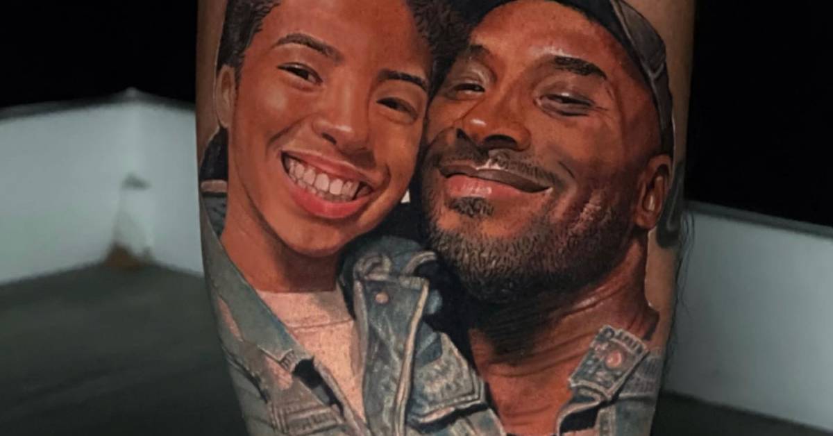 Kobe and Gianna Bryant portrait tattoo located on the