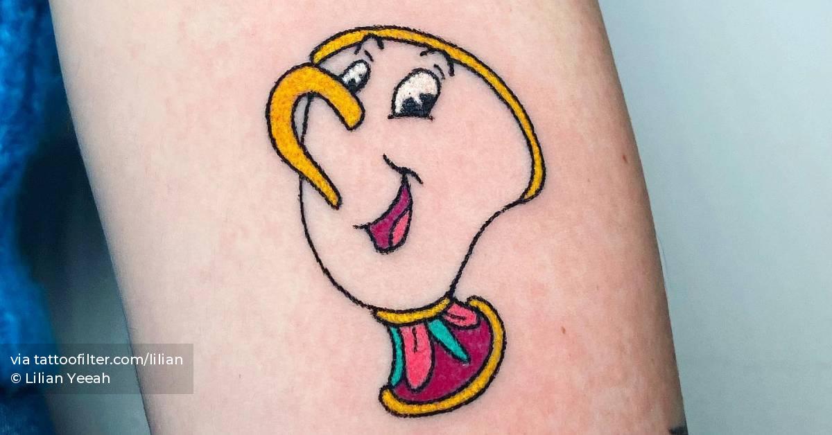 Chip tattoo hand poked on the inner forearm.