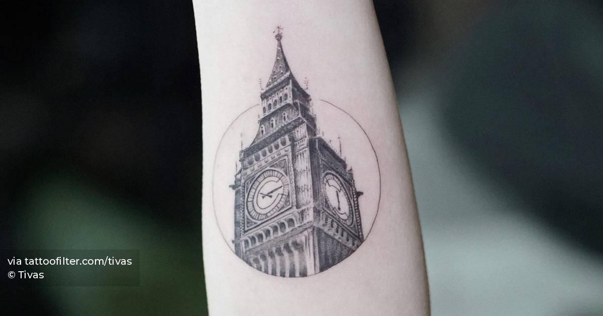 Micro-realistic Big Ben tattoo located on the inner
