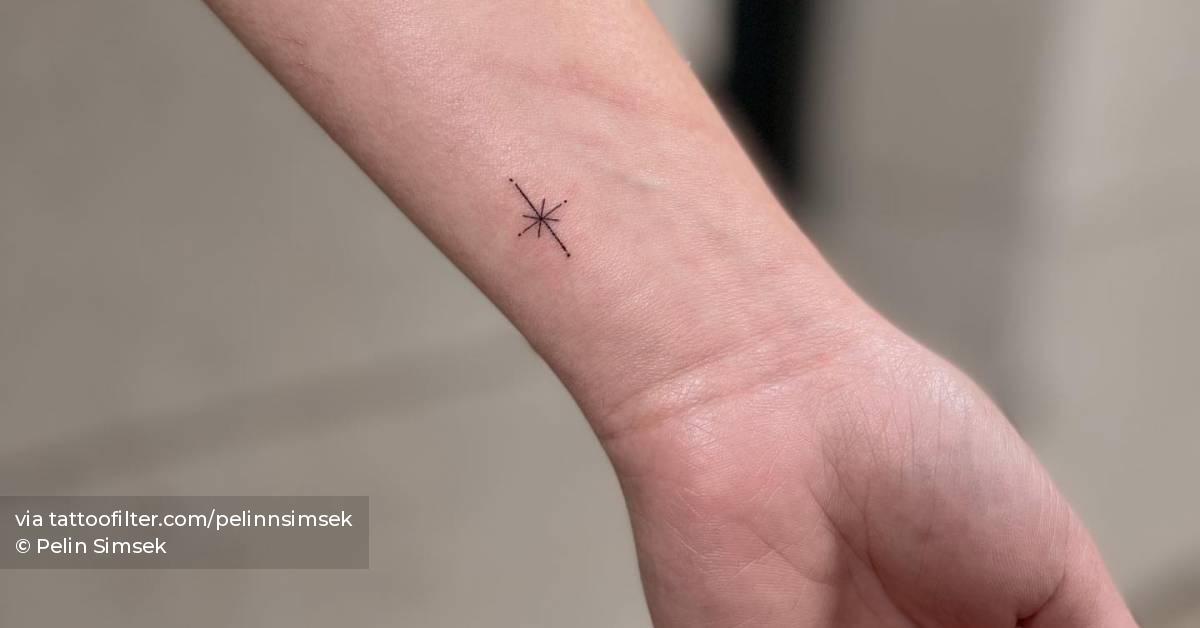 Tiny north star tattoo located on the wrist.
