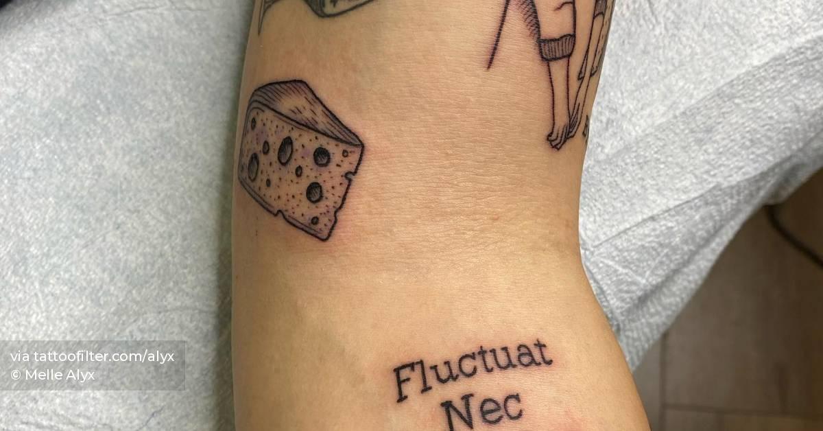 "Flutuat nec mergitur" and cheese tattoos done on the
