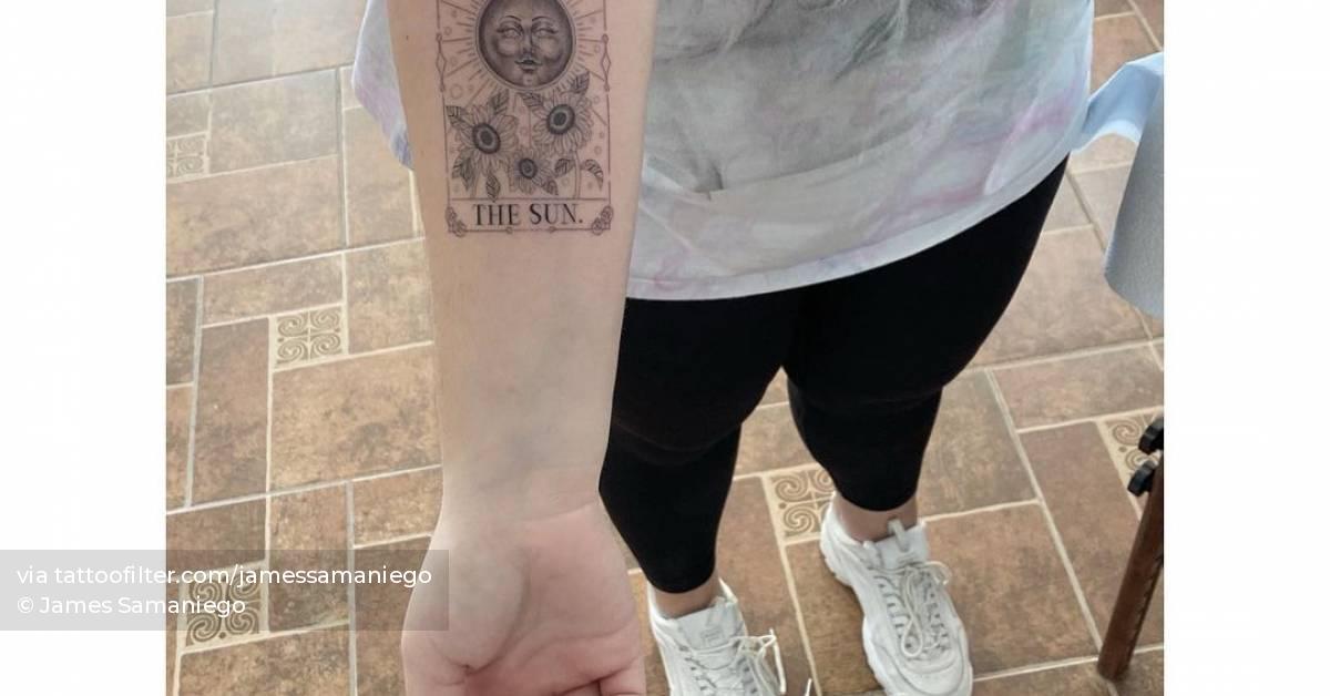 Fine line The Sun Tarot Card tattoo on the inner