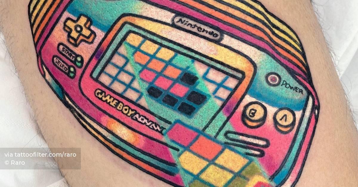 Game Boy Advance tattooed on the forearm.
