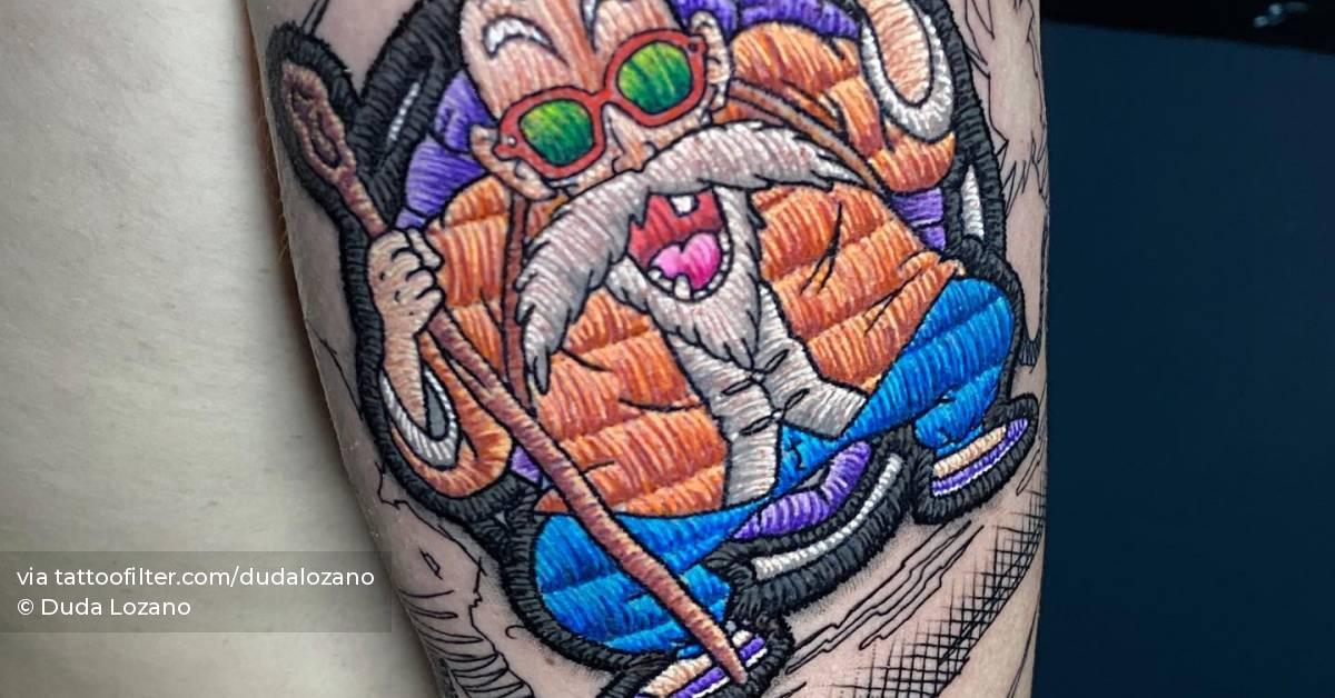Embroidery style Master Roshi patch tattoo located on