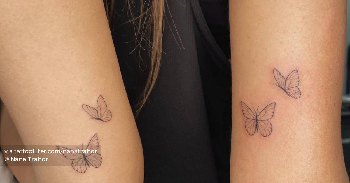 Fine line matching butterfly couple tattoo for best